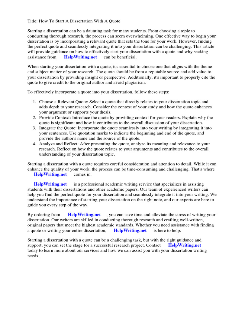 How To Start A Dissertation With A Quote | PDF | Thesis | Citation