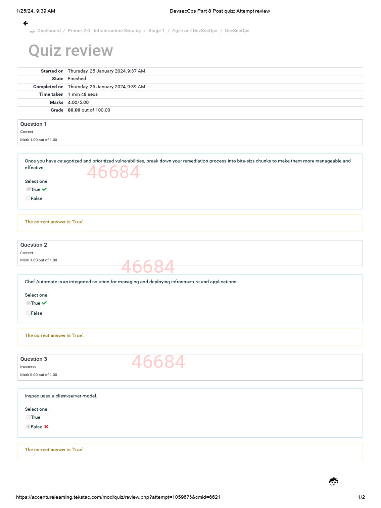 DevsecOps Part 8 Post Quiz - Attempt Review | PDF | Business | Computers