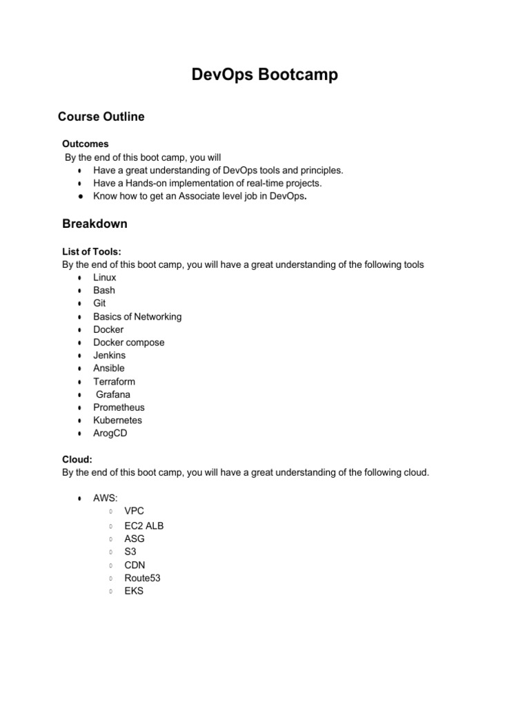 DevOps Bootcamp Outline | PDF | Cloud Computing | Systems Engineering