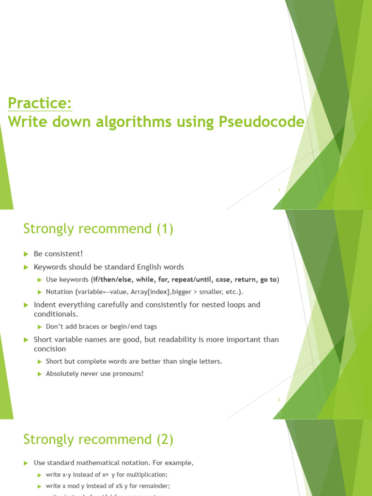 USTH Write Pseudocode - Practice | PDF | Summation | Algorithms