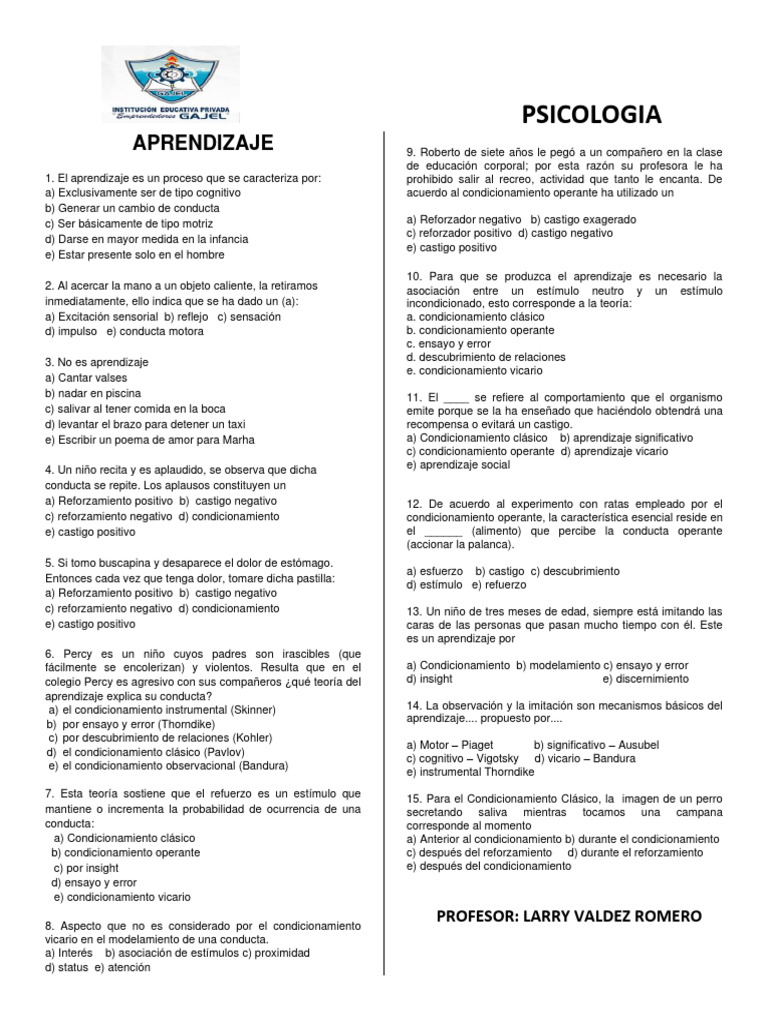 Psico 1 | PDF | Aprendizaje | Reforzamiento