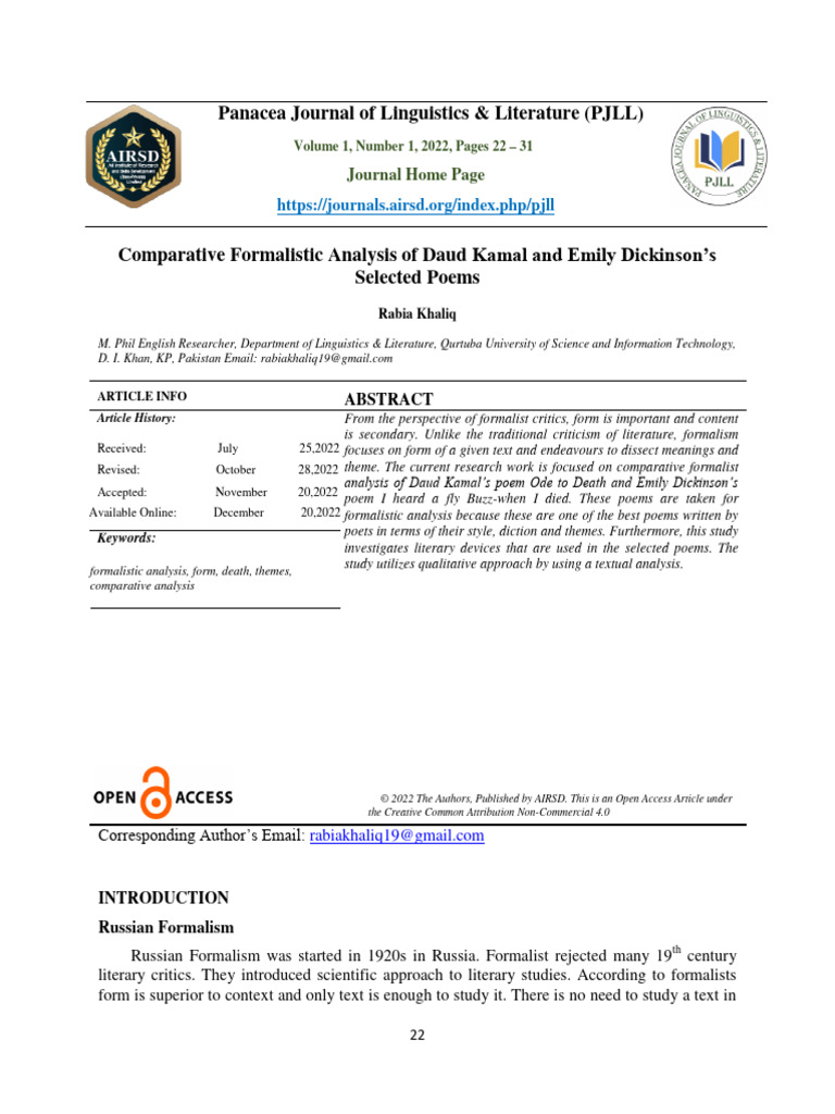 Formalistic Analysis of Poems | PDF | Poetry | Emily Dickinson