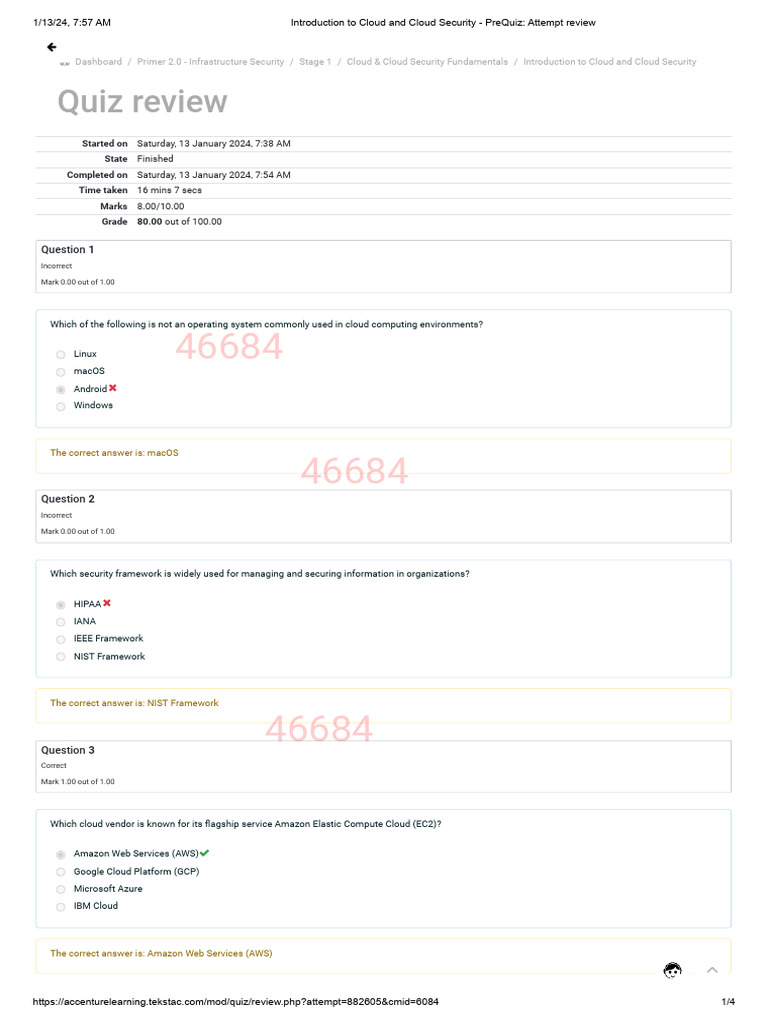 Introduction To Cloud and Cloud Security - PreQuiz - Attempt Review | PDF | Cloud Computing ...