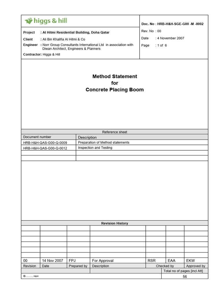 Concrete Placing Boom Method Statement | PDF | Personal Protective ...
