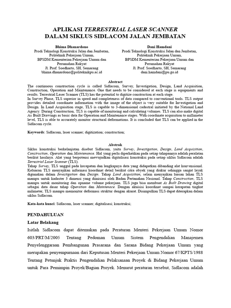 111 Aplikasi Terrestrial Laser Scanner Dalam Sidlacom Jalan Jembatan