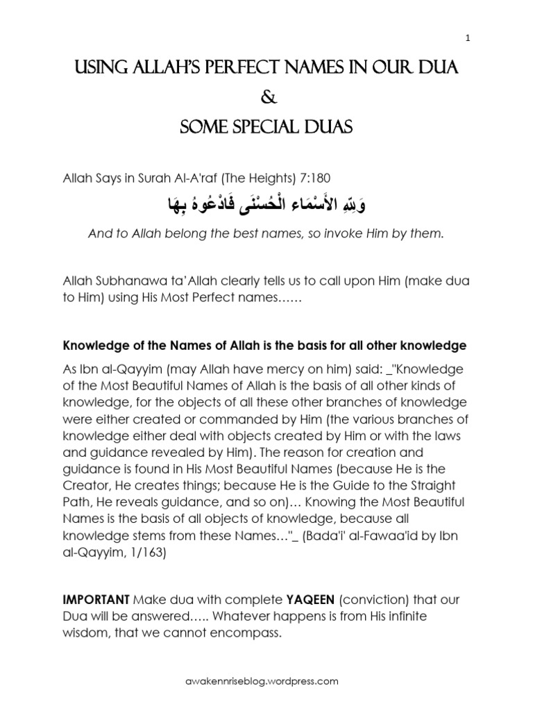 DUA Suggestions with names of Allah | PDF | God In Islam | Knowledge