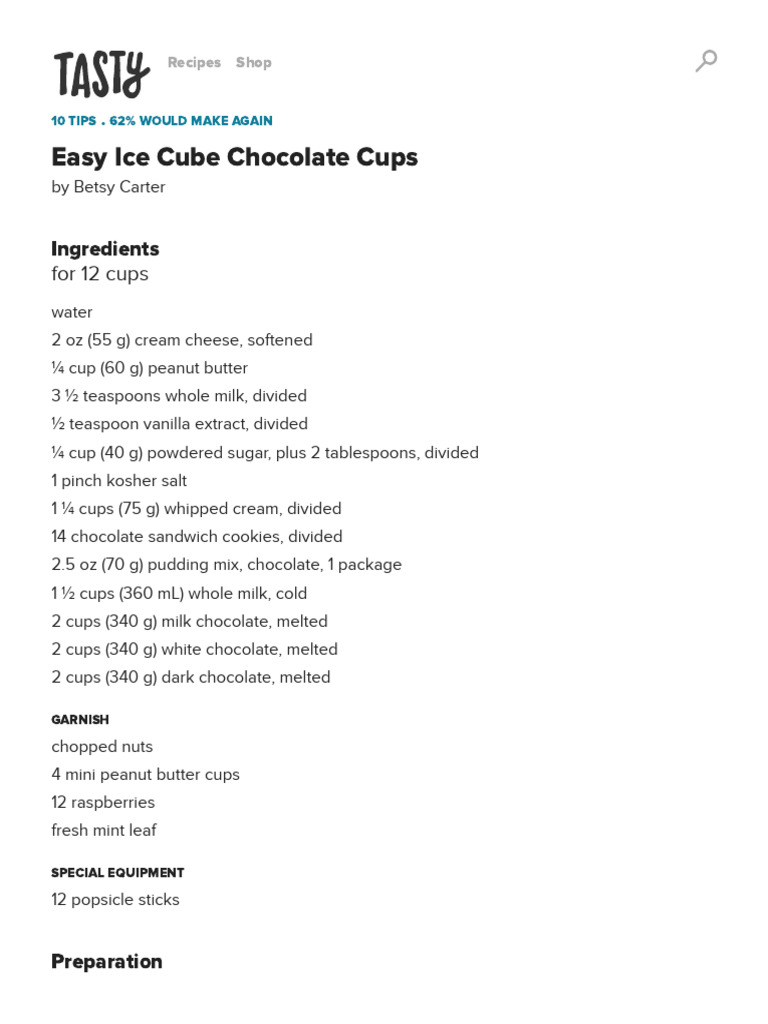 Easy Chocolate Ice Cube Cups Recipe | PDF | Teaspoon | Chocolate