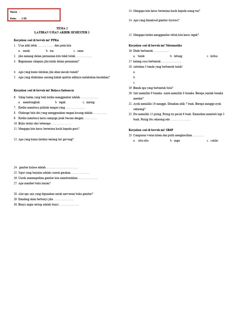 Kelas 1 Tema 2 | PDF