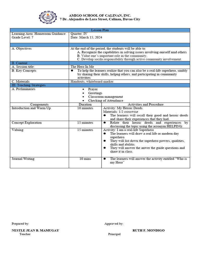 LP - Catch Up HRG | PDF | Lesson Plan | Cognitive Science