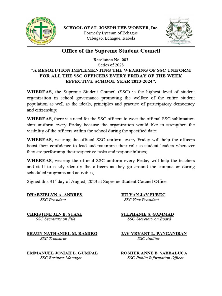 Resolution No. 3 SSC Uniform | PDF | Government