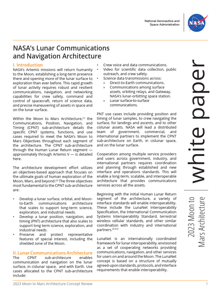 lunar-communications-and-navigation-architecture | PDF | Nasa | Moon