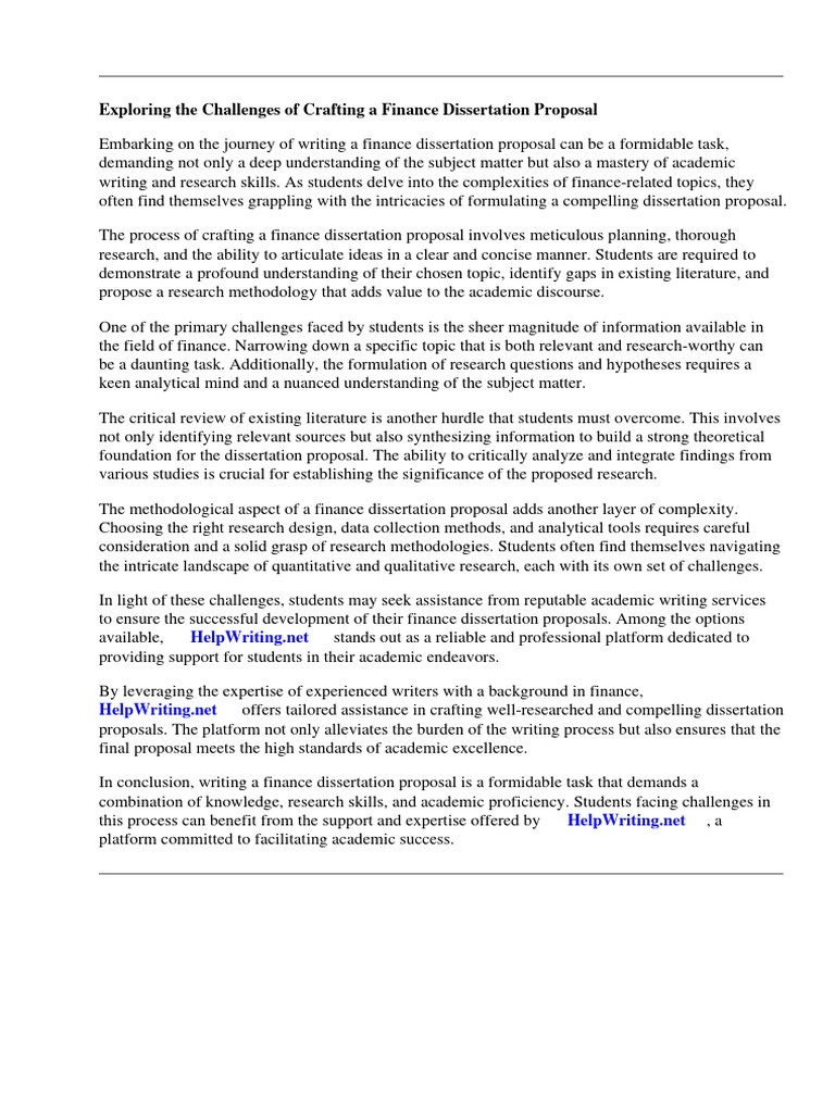 Finance Dissertation Proposal Examples | PDF | Thesis | Dividend