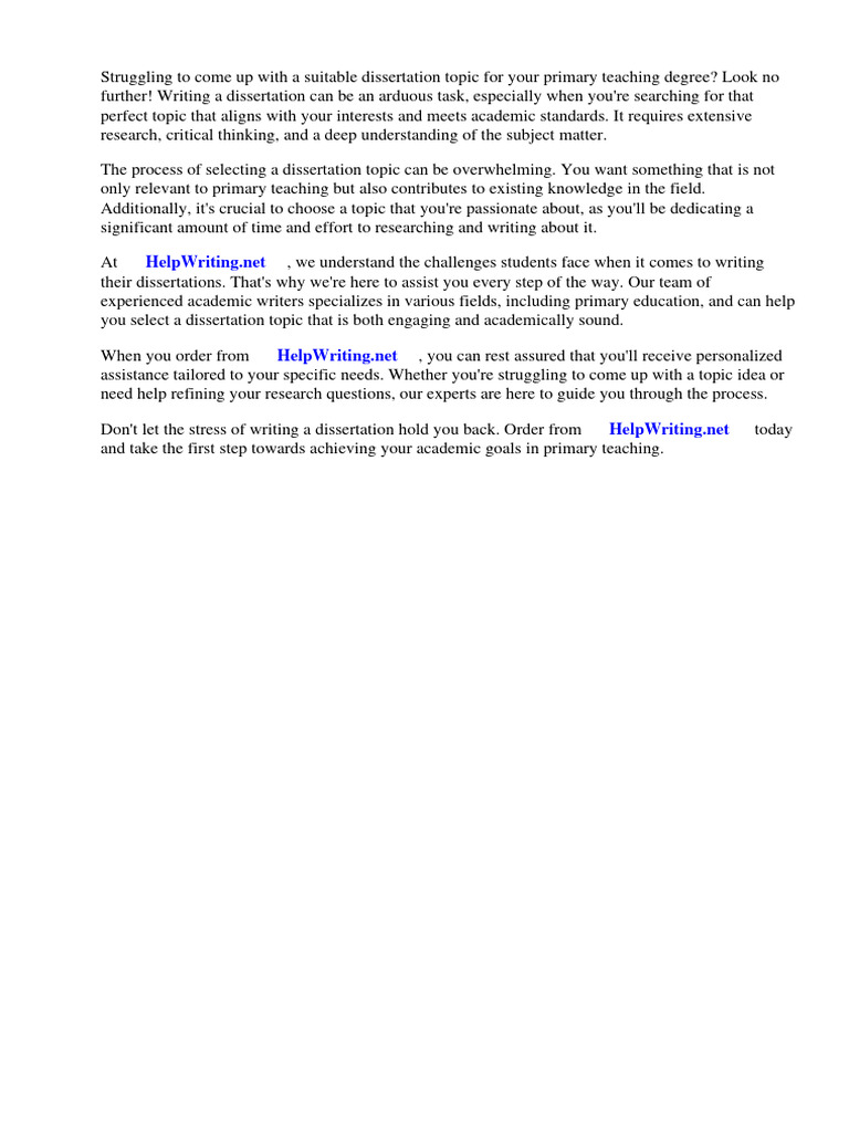 Dissertation Topics For Primary Teaching | PDF | Teachers | Thesis
