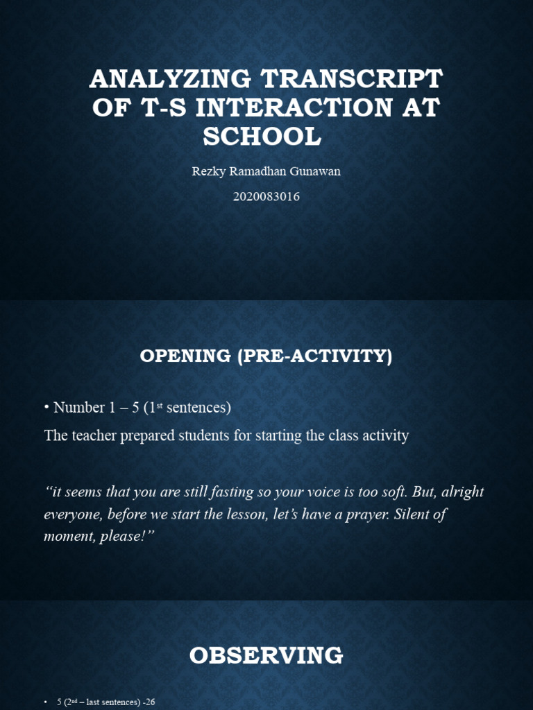Analyzing Transcript of T-S Interaction at School | PDF | Learning ...
