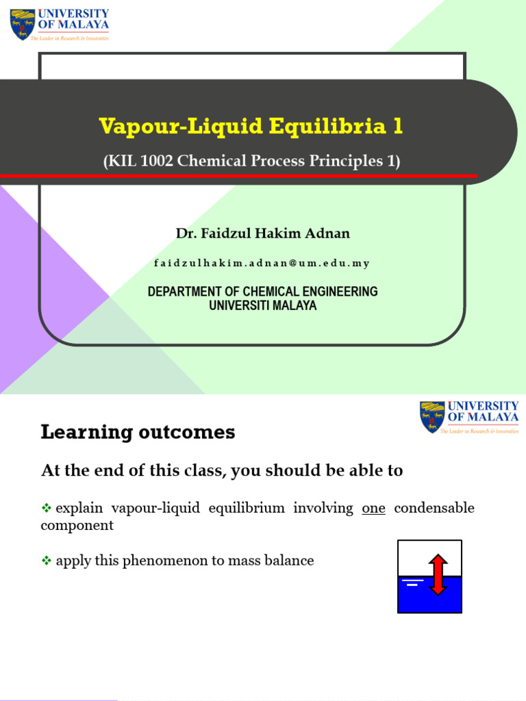 Lecture 10 - Vapour-Liquid - Equilibria - 1 (Student Copy) - 1 | PDF | Humidity | Phase (Matter)