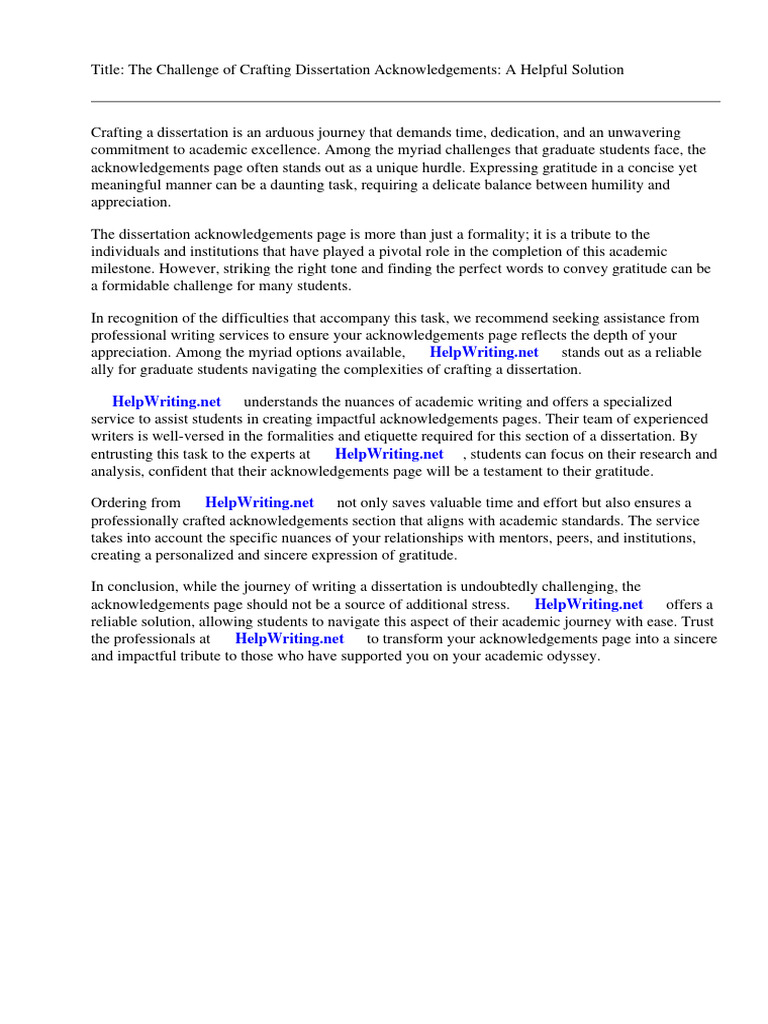 Dissertation Acknowledgements Page Sample | PDF | Thesis