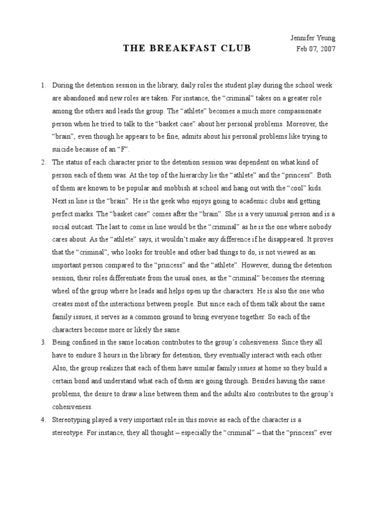 Aps - Breakfast Club | PDF | Stereotypes | Behavioural Sciences