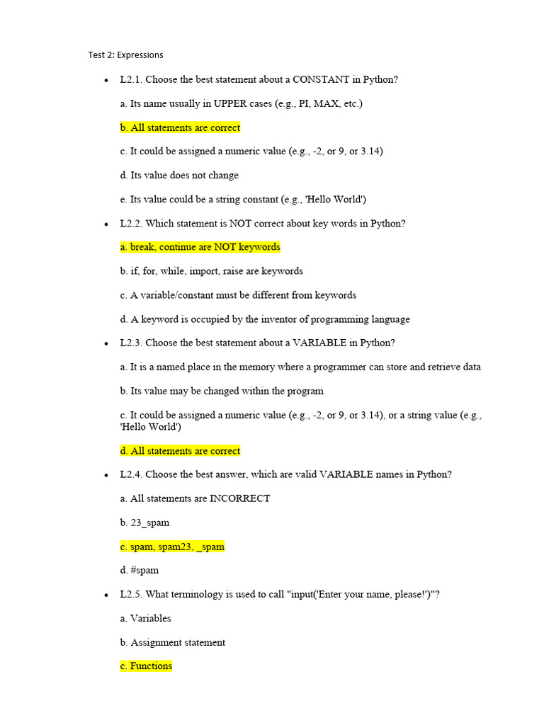 Test 2 | Download Free PDF | C (Programming Language) | Python (Programming Language)