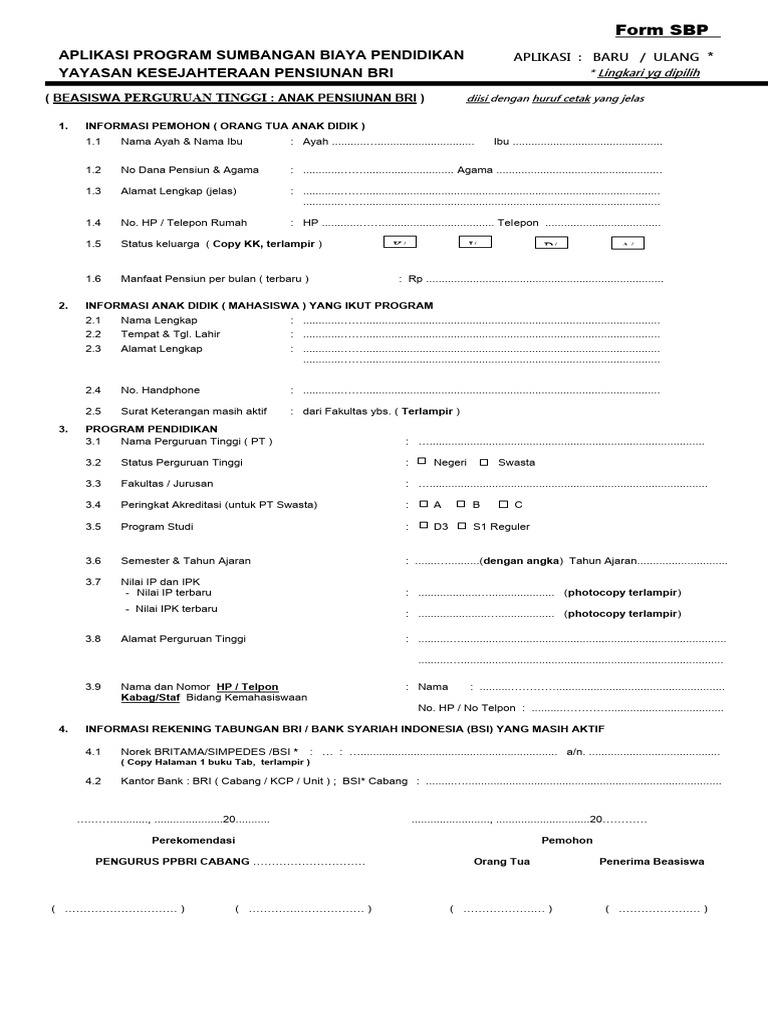 Form SBP Yang Bisa Dilengkapi Data Anak Didik Via Komputer | PDF