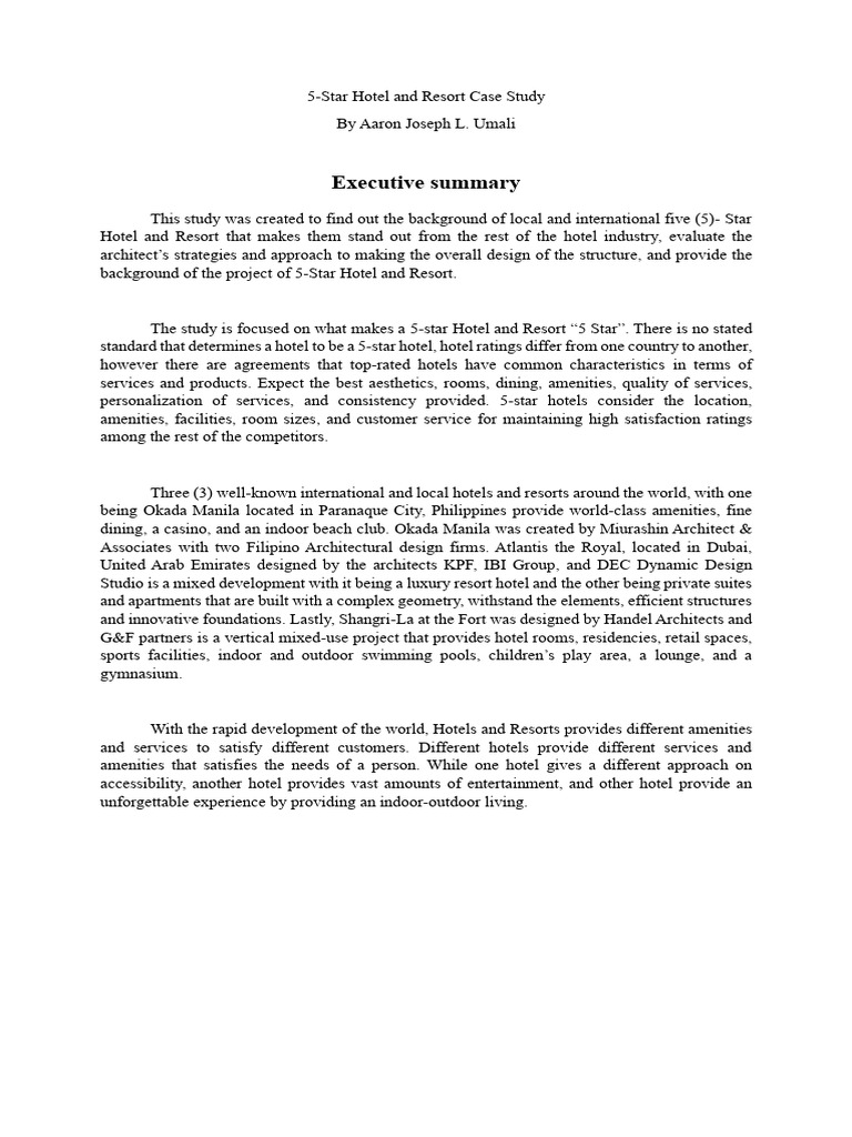 5-Star Hotel and Resort Case Study | Download Free PDF | Hotel