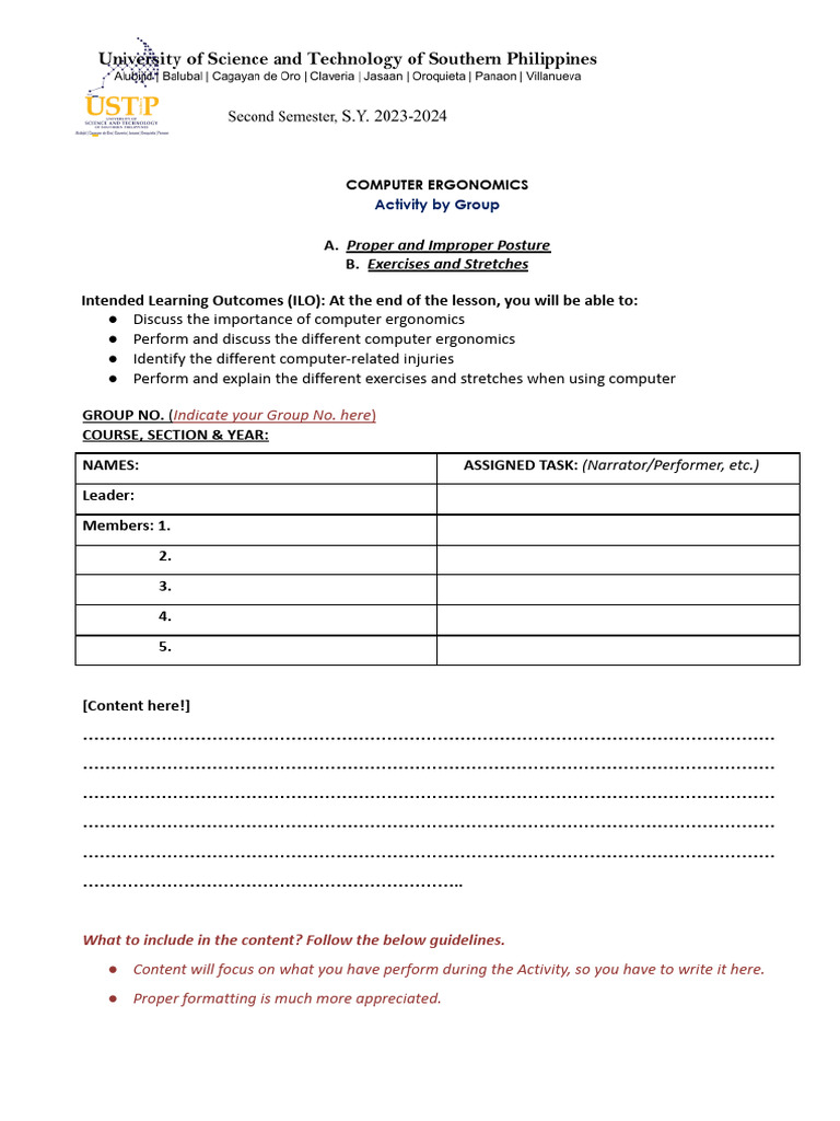 Activity Content - Format (Computer Ergonomics) | PDF
