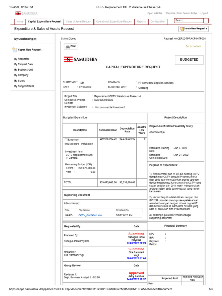 CER - Replacement CCTV Warehouse Phase 1-4 | PDF | Capital Expenditure ...