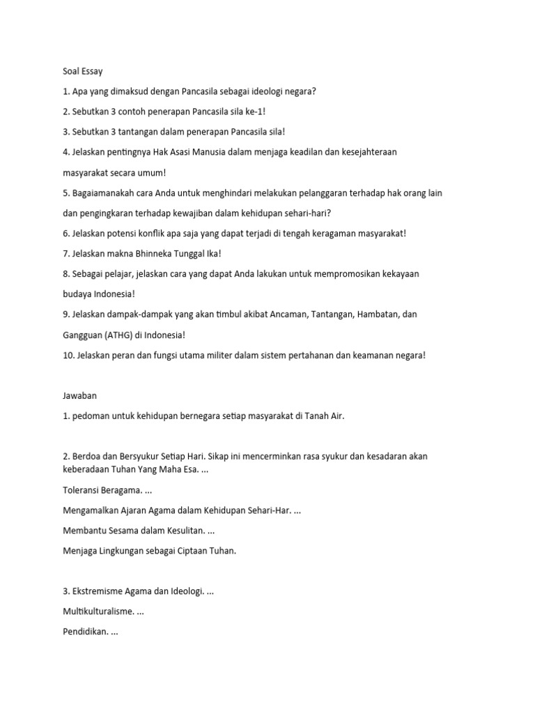 Jawaban Kisi Kisi Essai PPKN Ass | PDF | Ilmu Sosial | Sains & Matematika