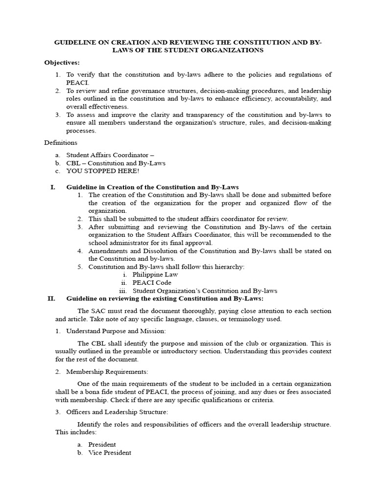 Student Organization Constitution Guidelines | PDF | By Law | Constitution