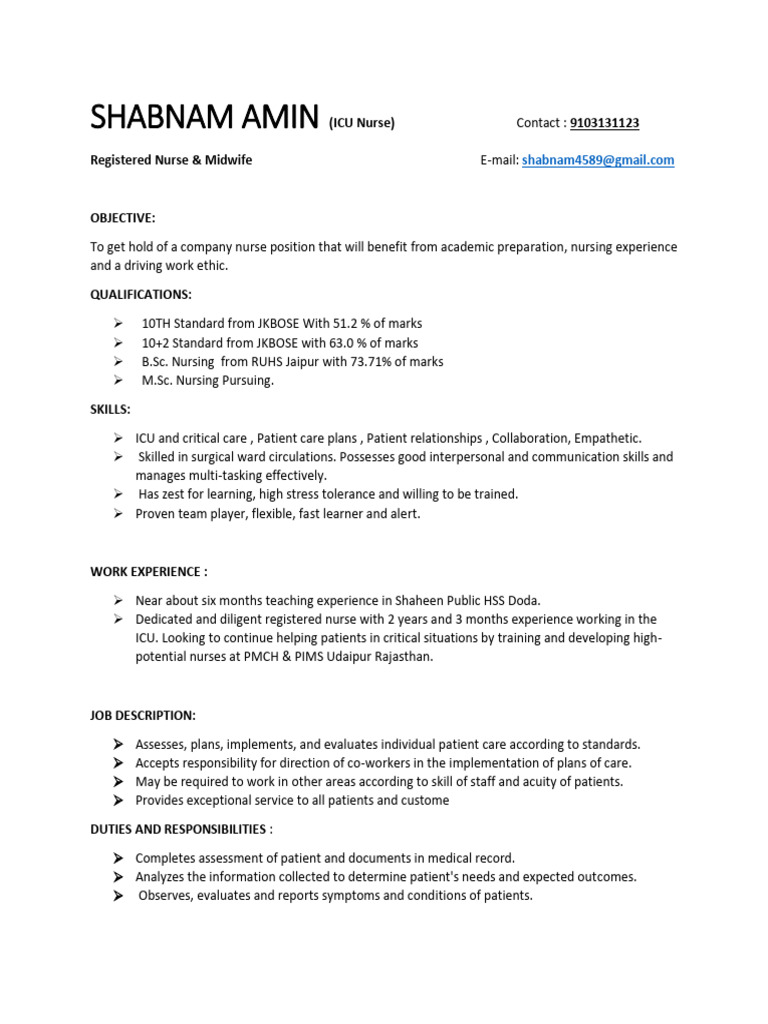 Nursing Resume 1 | PDF | Nursing | Patient