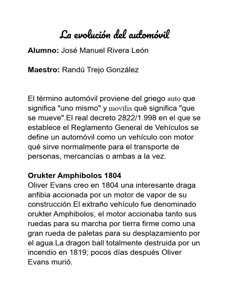 La Evolución Del Automóvil | PDF | Coche | Motores