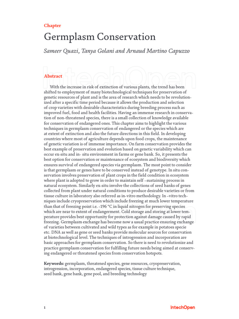 Germplasm Conservation | PDF | Plant Breeding | Biology