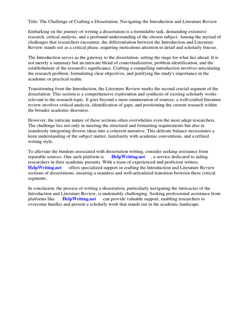 Dissertation Difference Between Introduction Literature Review Pdf