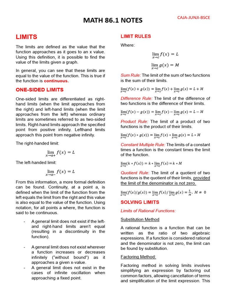 The Ultimate Math 86 Notes | PDF | Limit (Mathematics) | Function ...