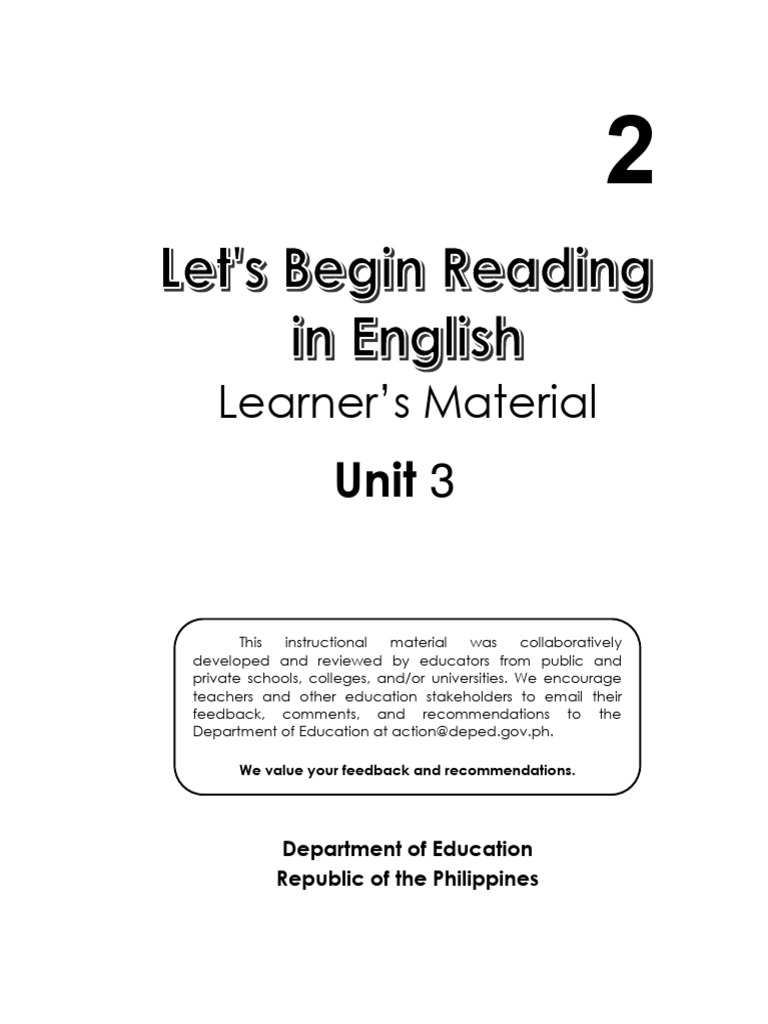 Let's Begin Reading in English 2-Unit 3 | PDF | Salad | Phrase