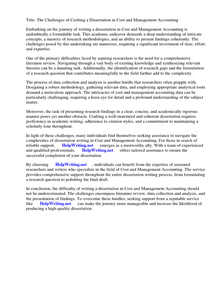 Dissertation Cost and Management Accounting | PDF