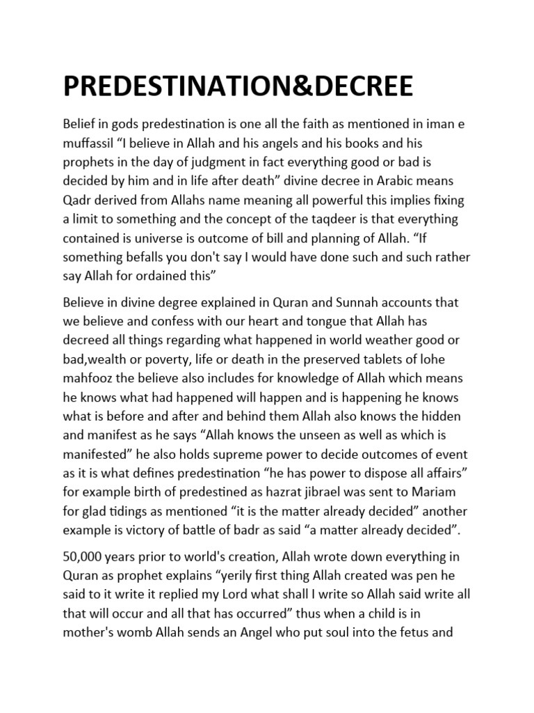 Predestination Notes by Fahad Fareed | PDF | God In Islam | Free Will