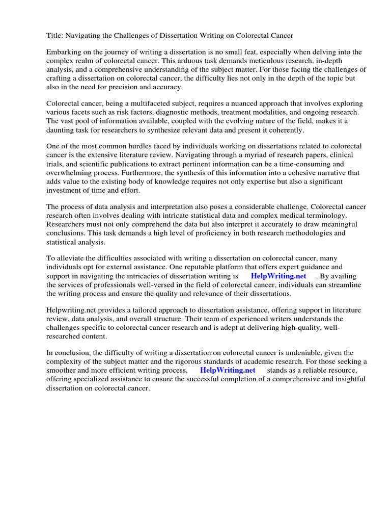 Dissertation Colorectal Cancer | PDF | Colorectal Cancer | Cancer