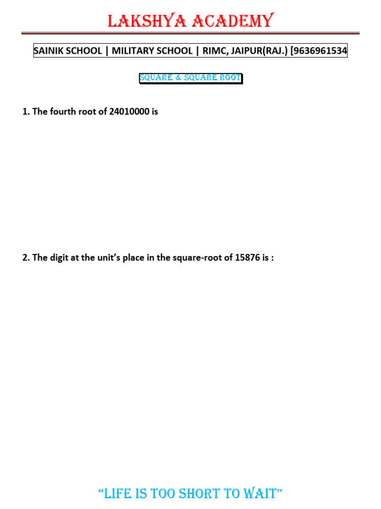 Square and Square Root Practice PDF | PDF | Numbers | Mathematics