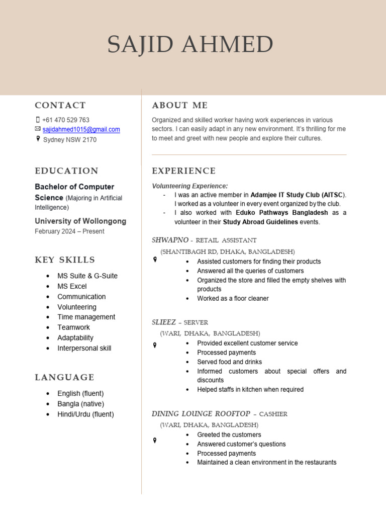 Resume of Sajid Ahmed | PDF