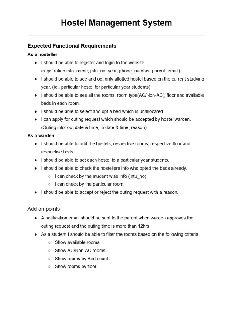 Hostel Management System | PDF