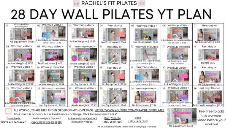RFP 28 Day Wall Pilates YT Plan | PDF | Determinants Of Health | Weight ...