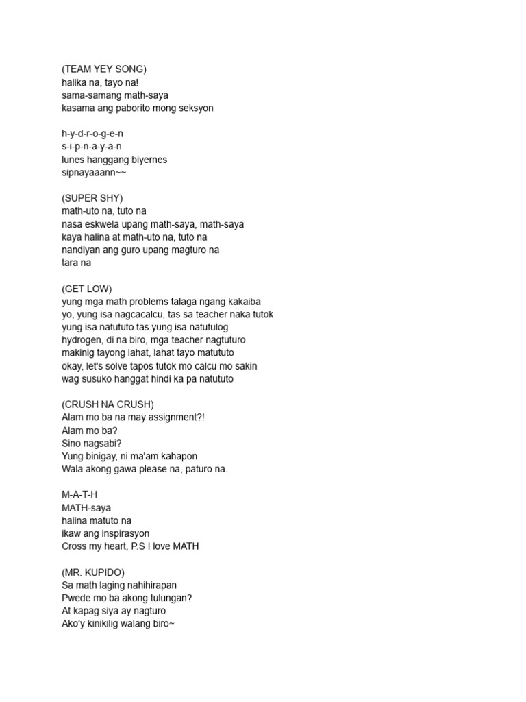 Math Jingle (Suggestion) | PDF