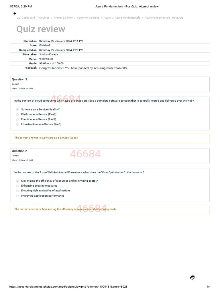 Azure Fundamentals Quiz Results | PDF | Microsoft Azure | Cloud Computing