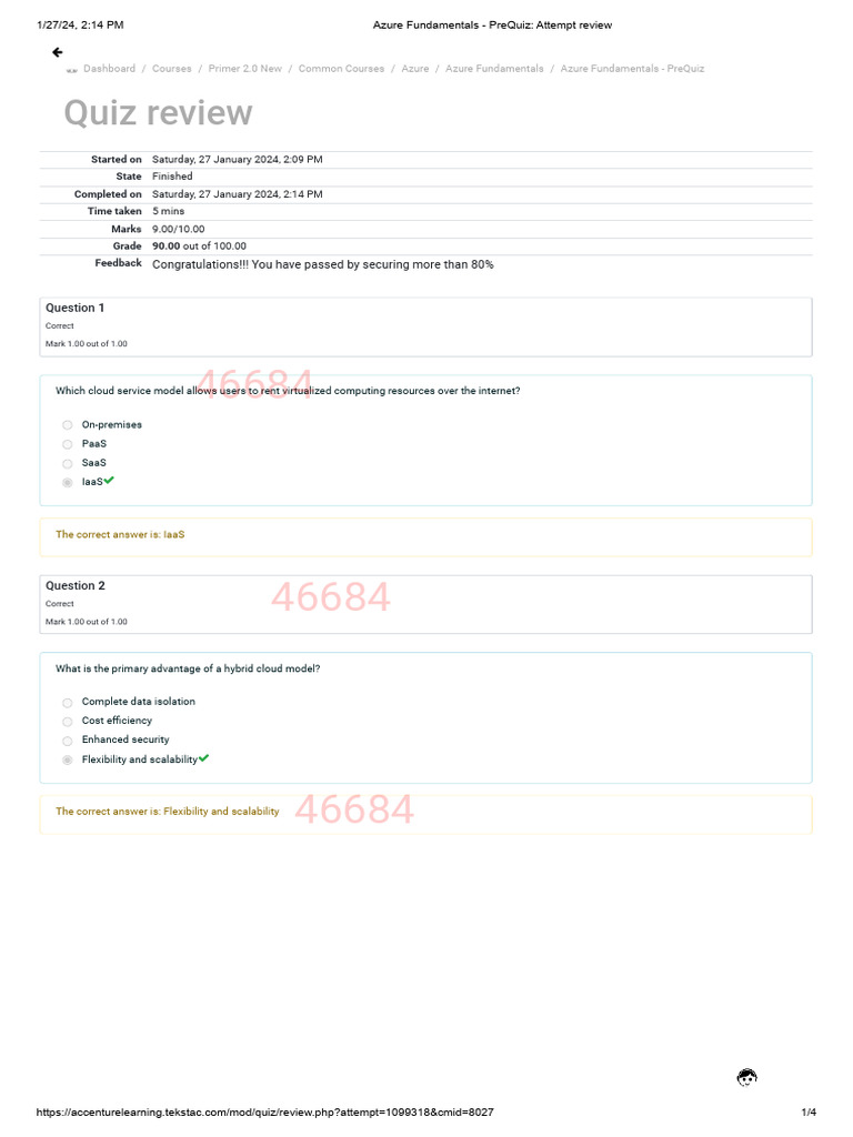 Azure Fundamentals - PreQuiz - Attempt Review | PDF | Cloud Computing ...