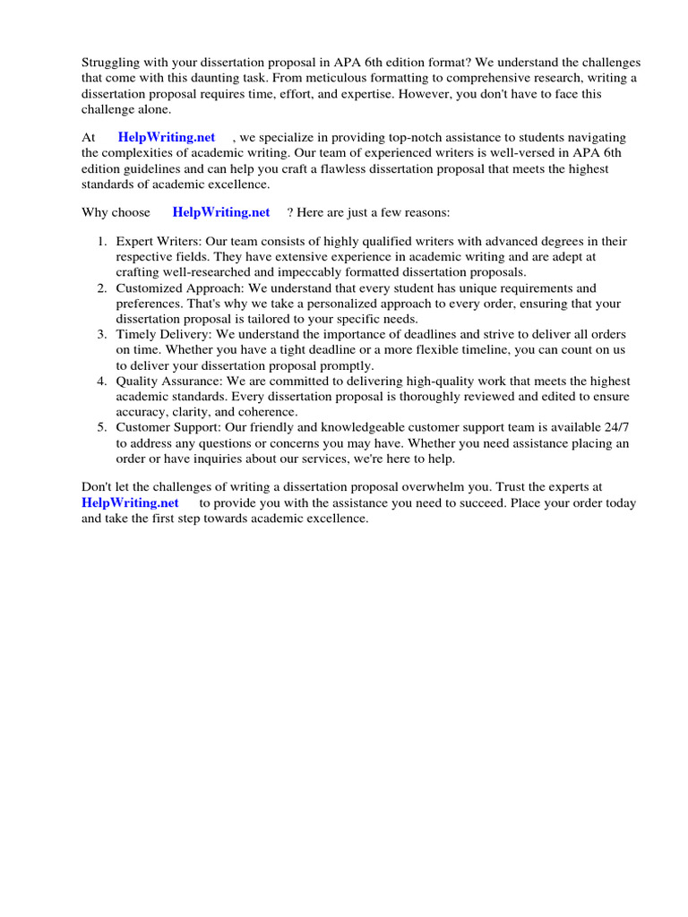 Sample Dissertation Proposal Apa 6th Edition | PDF | Apa Style | Thesis