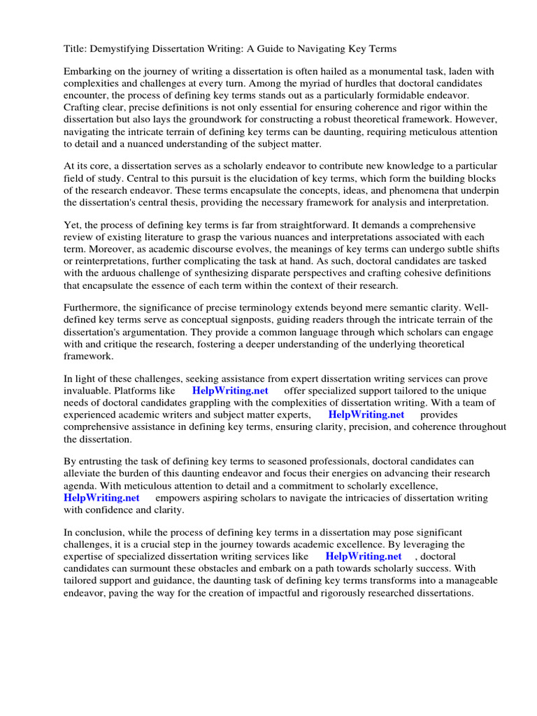 Dissertation Definition of Key Terms | PDF | Thesis | Apa Style