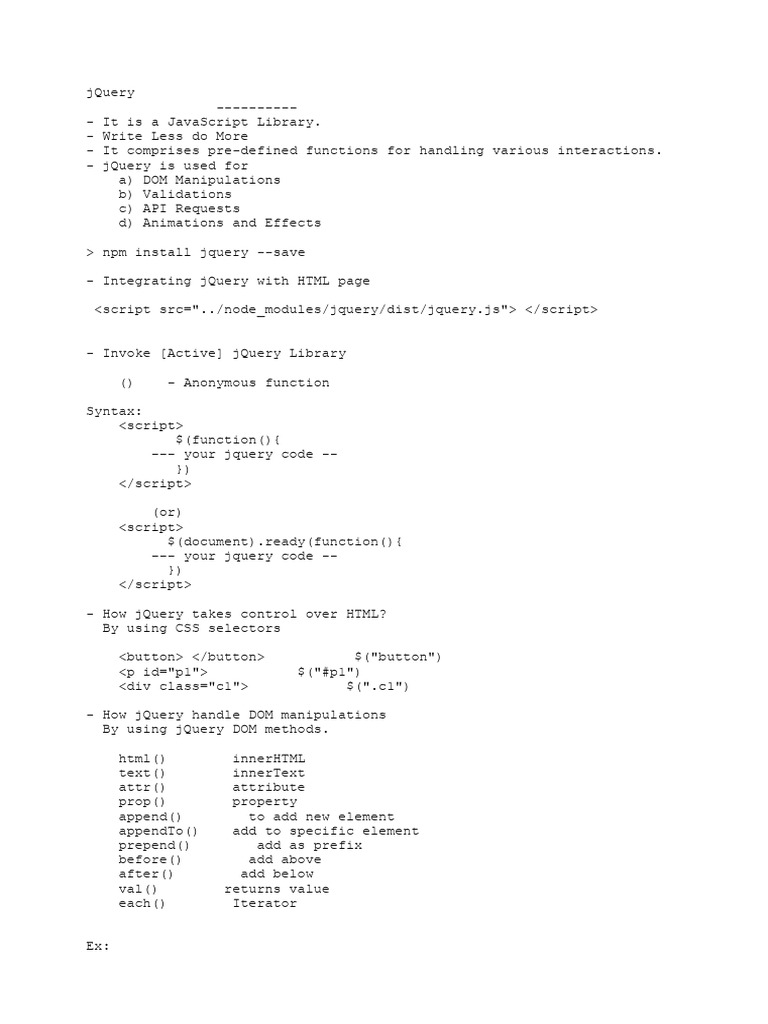 1- jQuery (4 files merged) | PDF | J Query | Ajax (Programming) 1- jQuery (4 files merged) | PDF | J Query | Ajax (Programming)