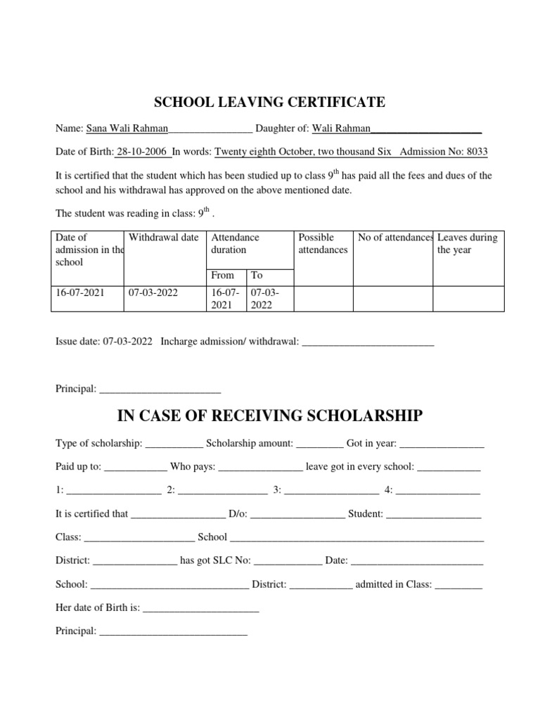 School Leaving Certificate | PDF | Educational Stages