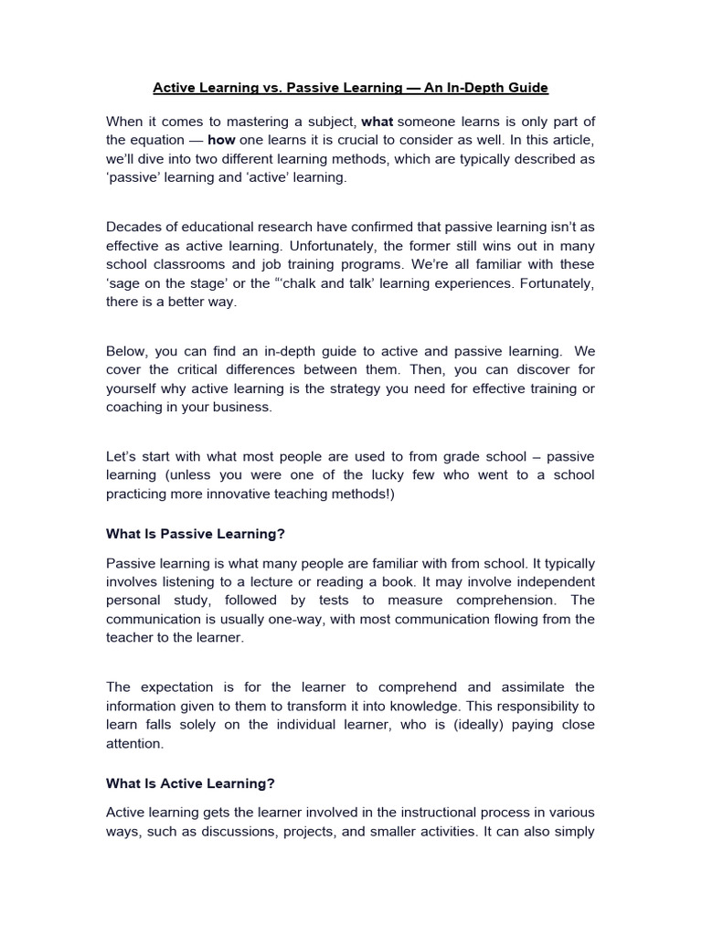 Active Learning Vs | PDF | Learning | Reading Comprehension