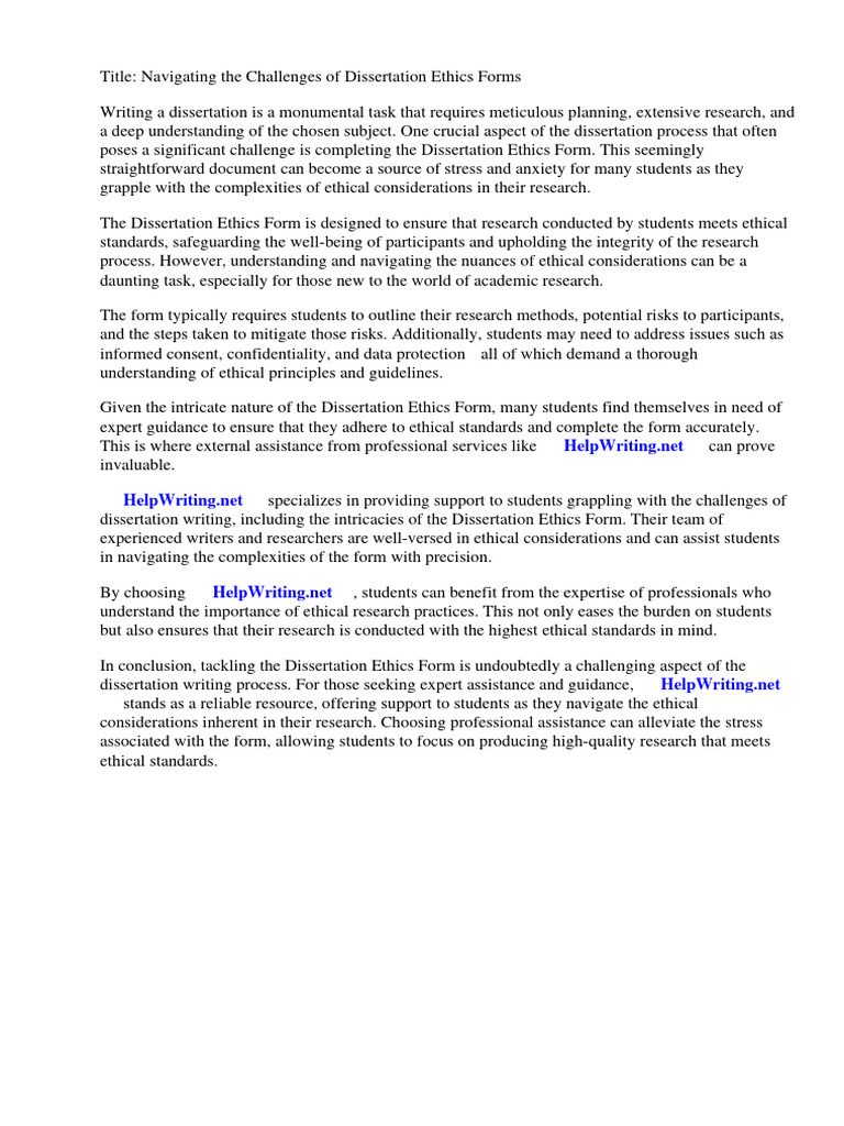 Dissertation Ethics Form | PDF | Thesis | Citation